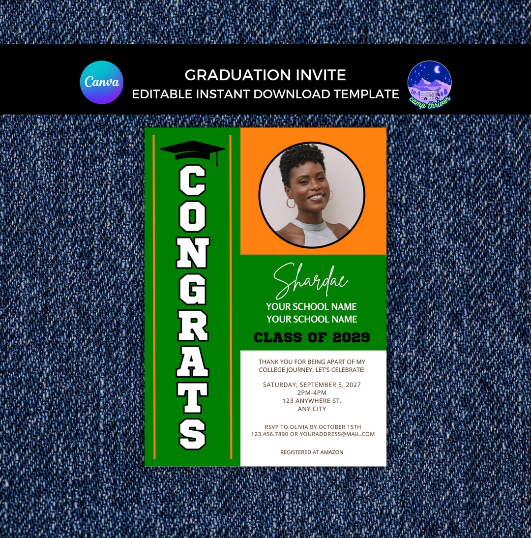 HBCU Graduation Invitation: Orange Green Template Florida (canva ...