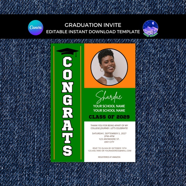 Green and Orange Graduation Invitation - Etsy