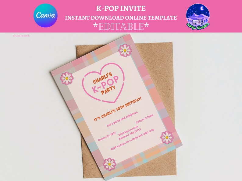 K-pop Invitation K Pop Invite K-pop Birthday Party - Etsy