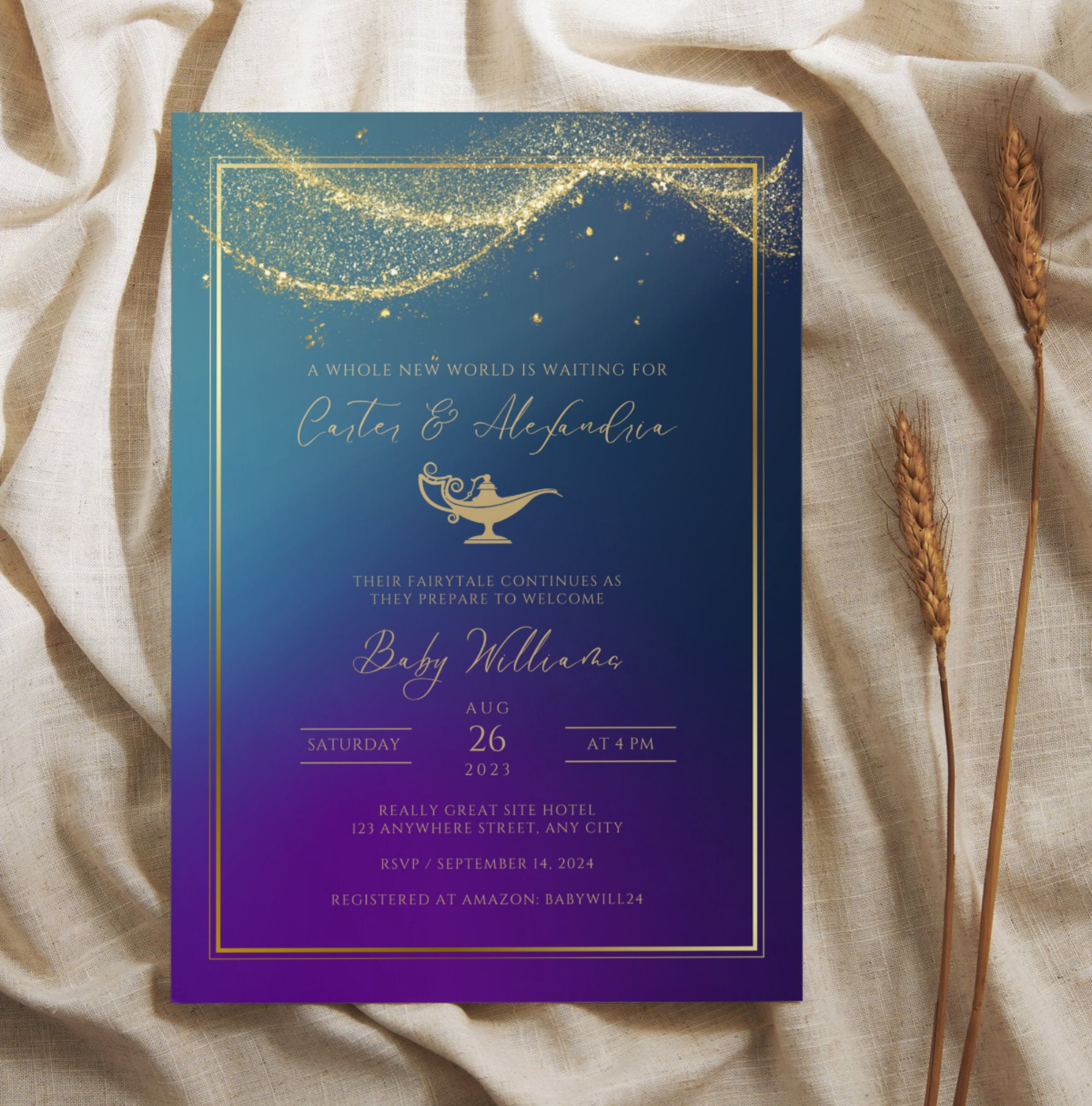 Aladdin Baby Shower Invitation, Arabian Nights Baby Shower, Editable ...
