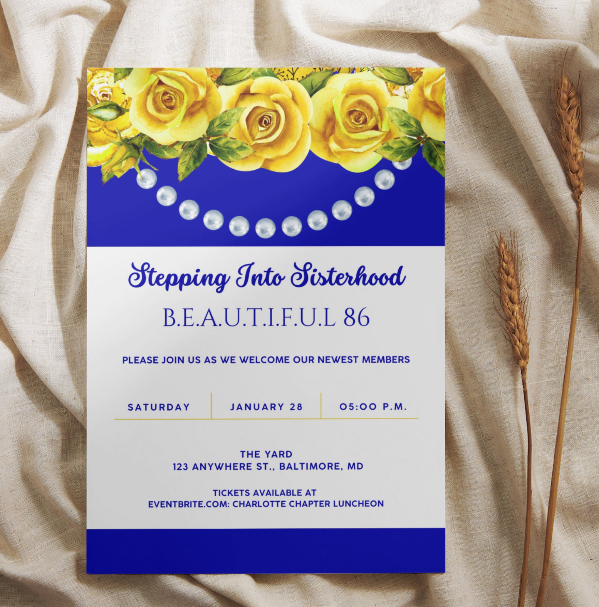 Sorority Probate Invitation Flyer: Royal Blue and Gold Template - Etsy