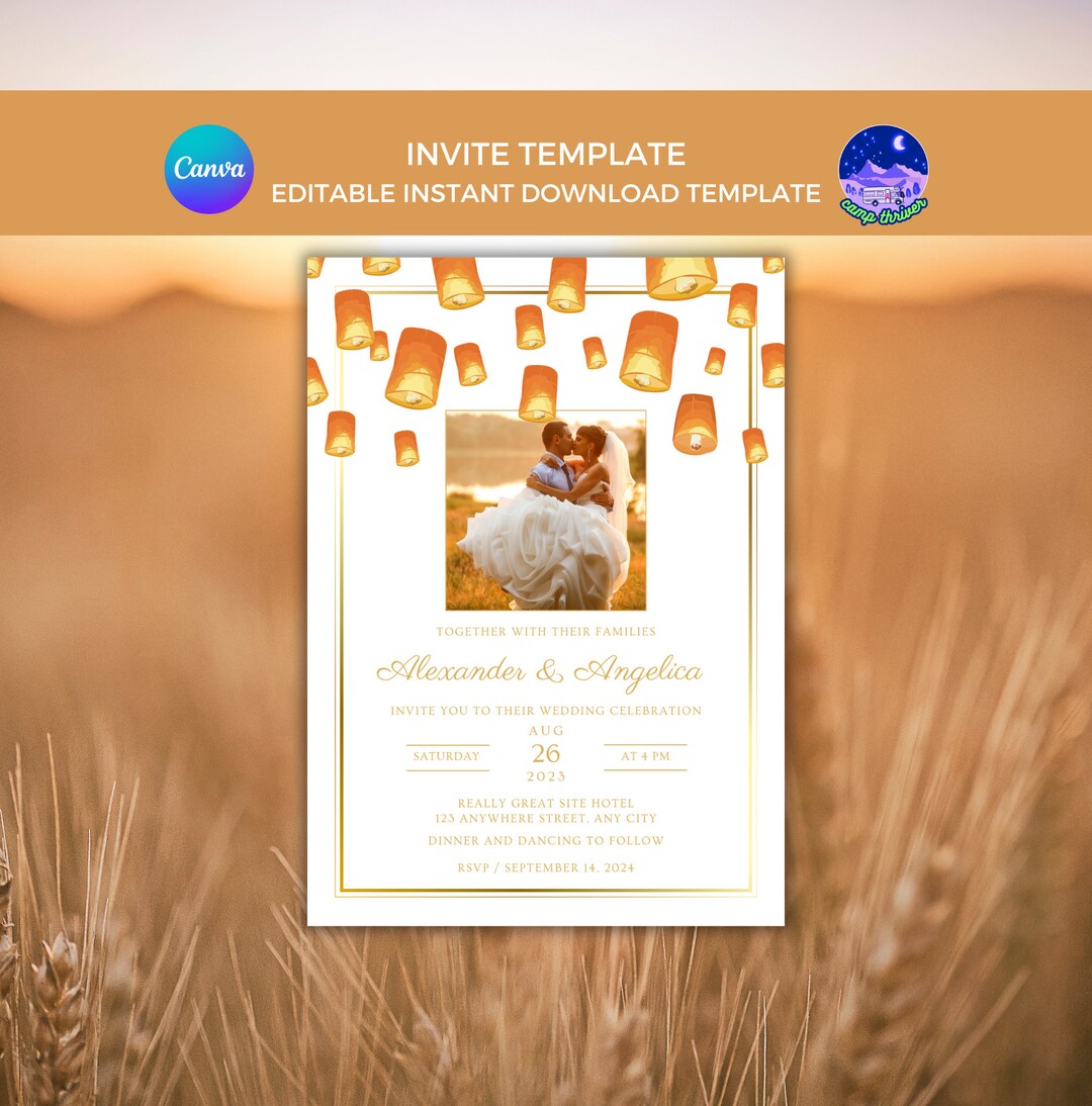 Lantern Wedding Invite Template, Fairytale Wedding Invitation, Princess ...