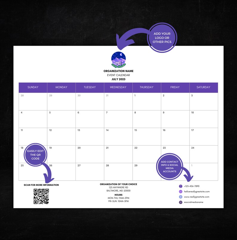 Editable Program Calendar Template: Church, Non-profit, Event (digital ...