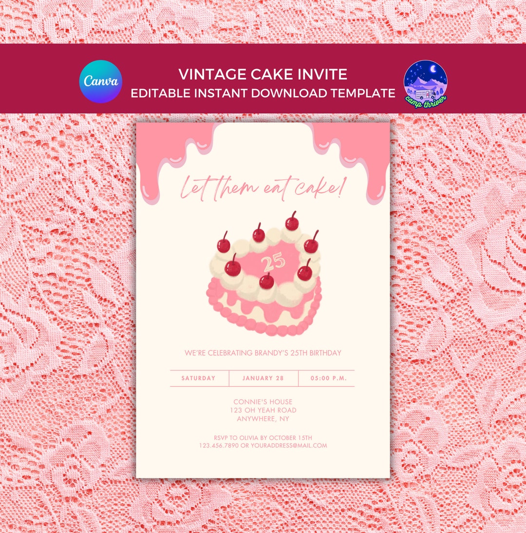 Let Them Eat Cake Invite, Vintage Cake Invite, High Tea Invite, Adult ...