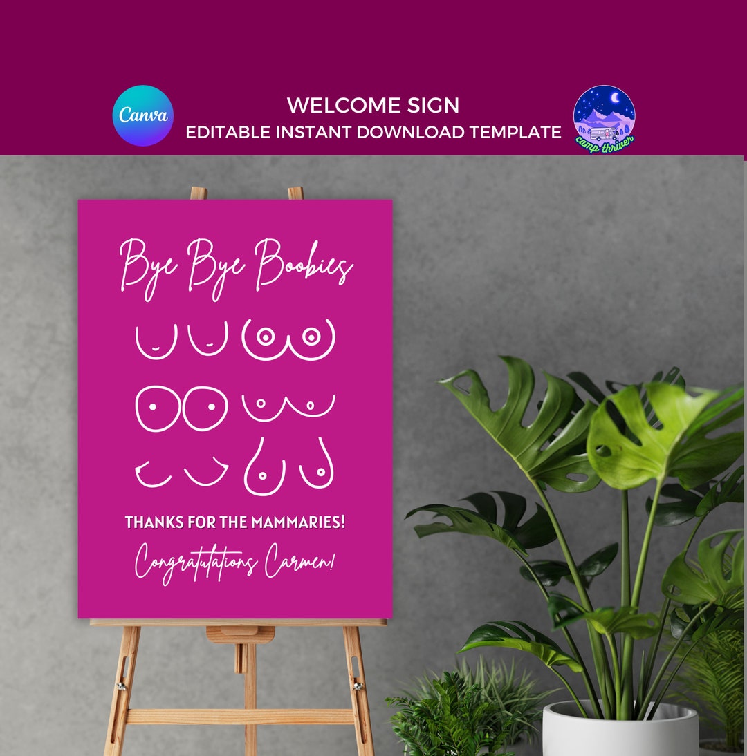 Breast Cancer Party Sign, Breast Cancer Welcome Sign, Bye Bye Boobies ...