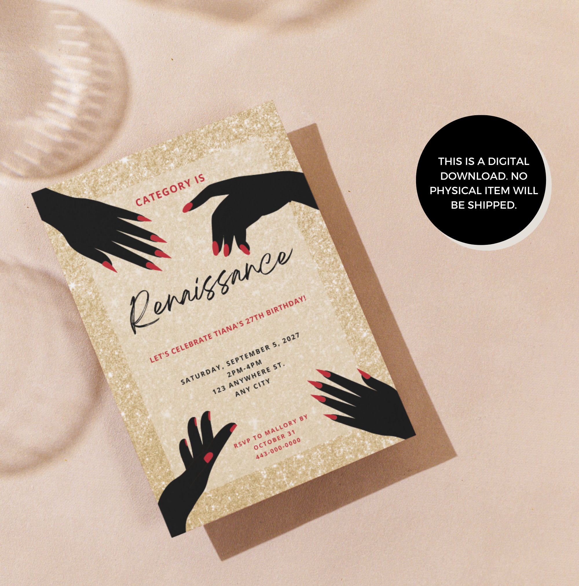 Renaissance Birthday Invitation: Hip Hop Concert, Disco Ball (digital ...