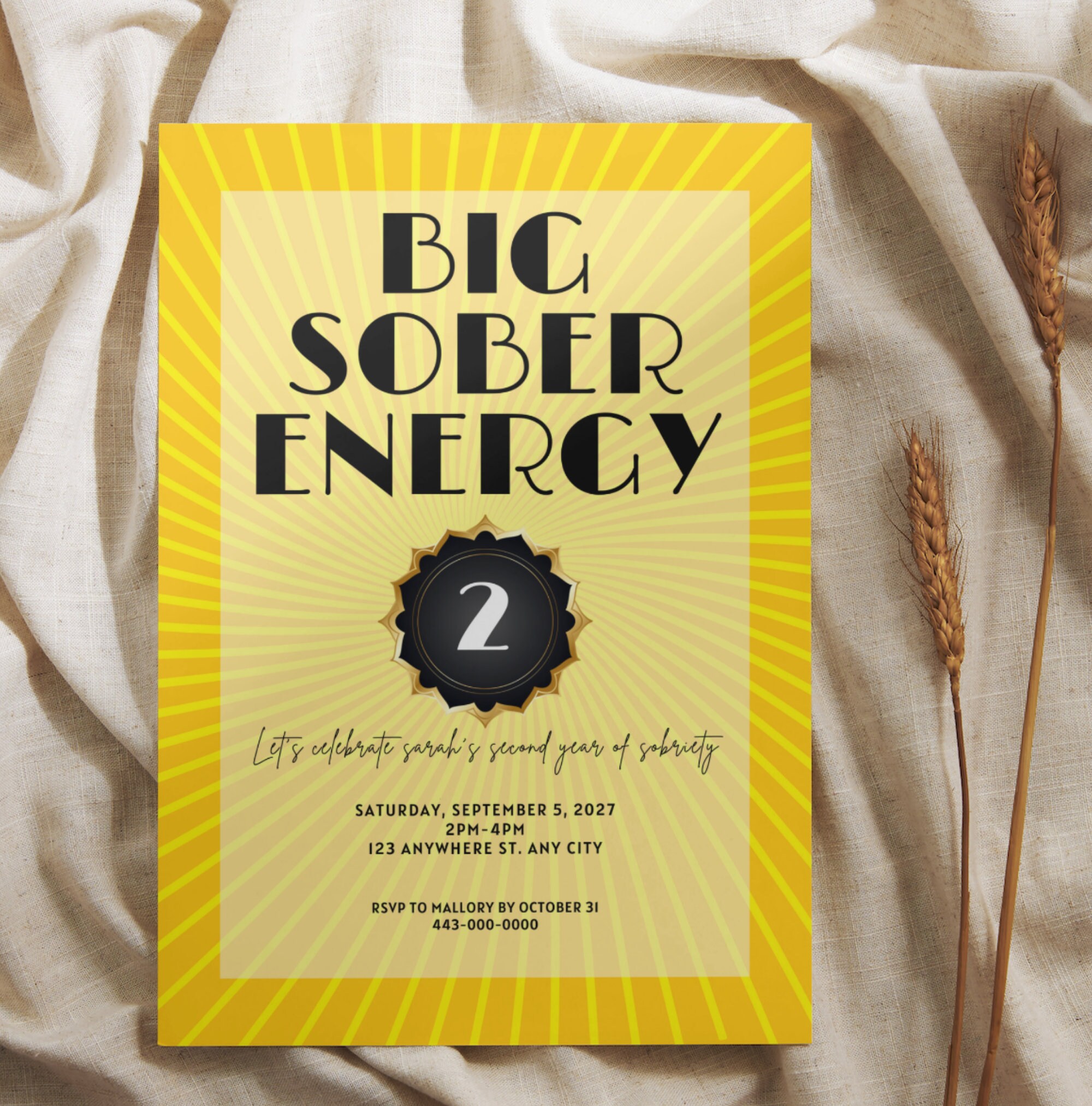 Sobriety Party Invite, Sober Party Invitation, One Year Sober Invite ...