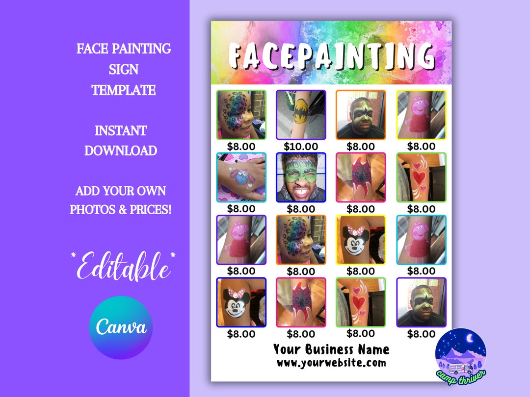 Face Painting Sign Face Painting Sign Template Face Painter - Etsy