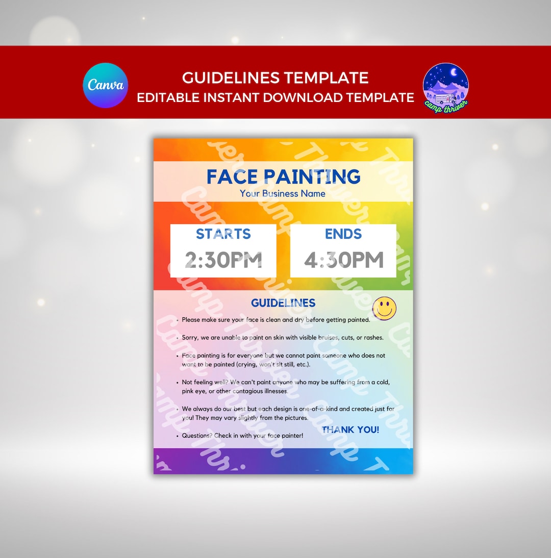 Face Painting Rules, Face Painting Sign, Face Paint Flyer Template ...