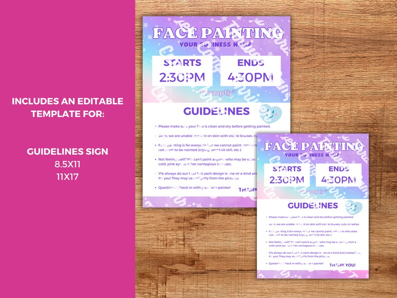 Face Painting Guidelines , Face Paint Rules Sign, Face Painting Sign ...