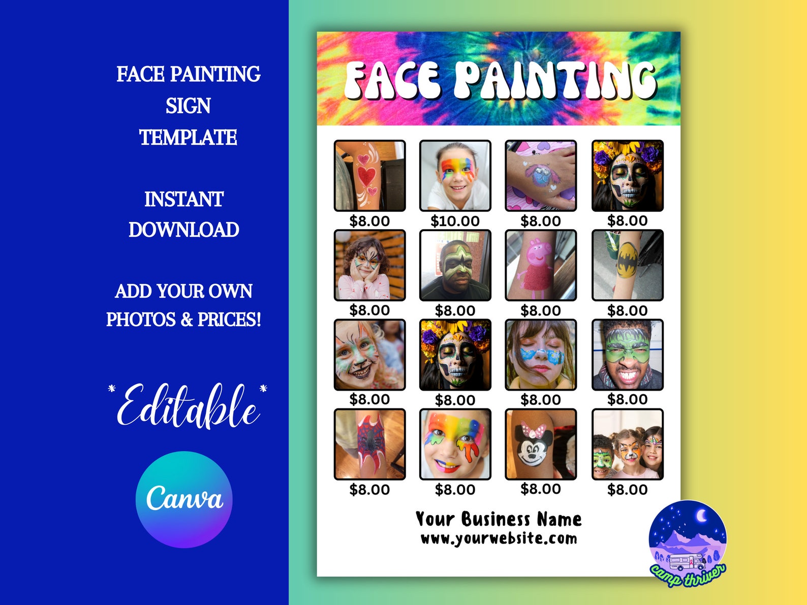 Face Painting Sign Face Painting Sign Template Face Paint - Etsy