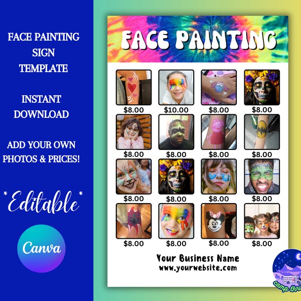 Face Paint Menu Template - Etsy