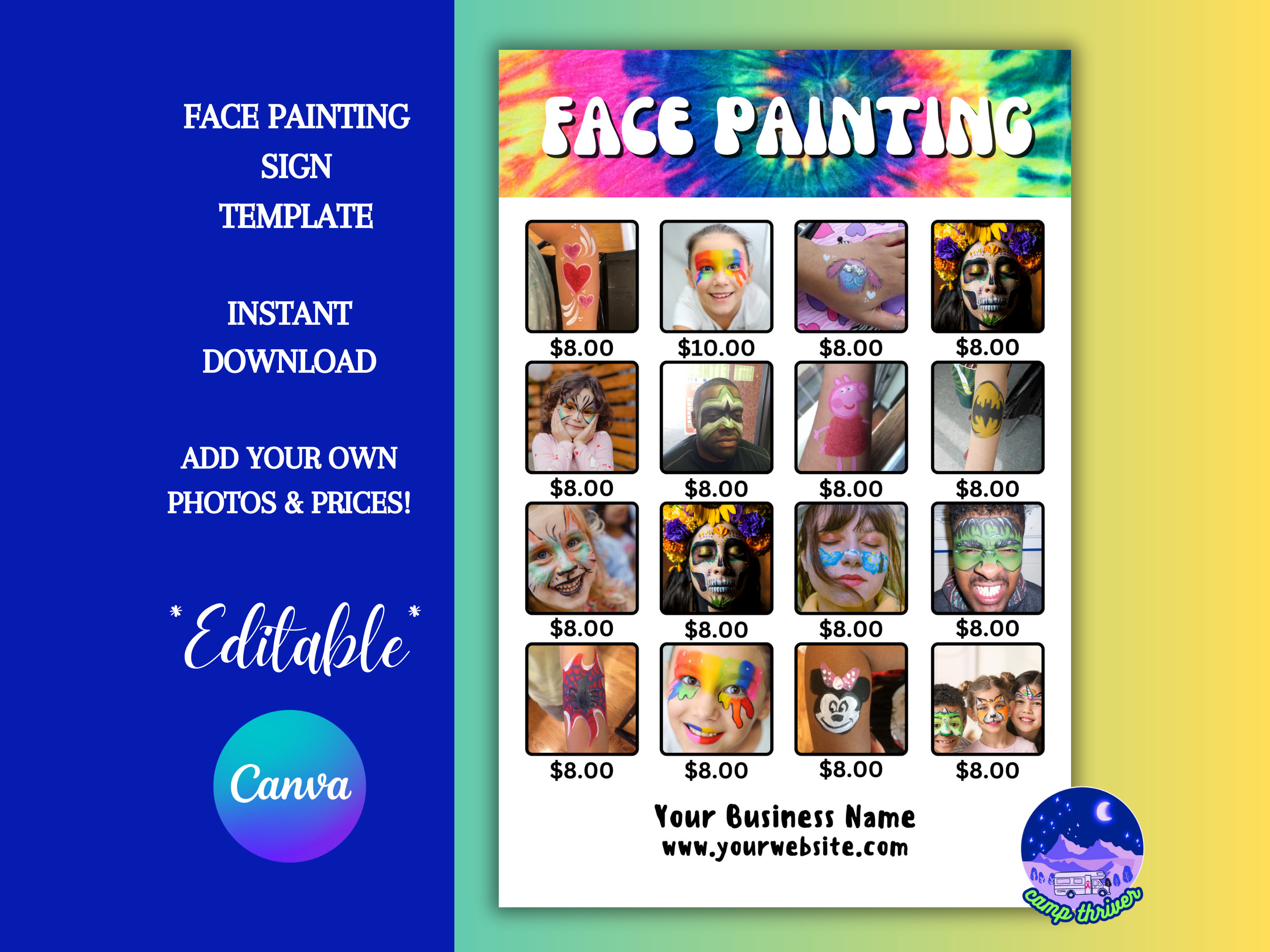 Face Painting Sign Face Painting Sign Template Face Paint - Etsy