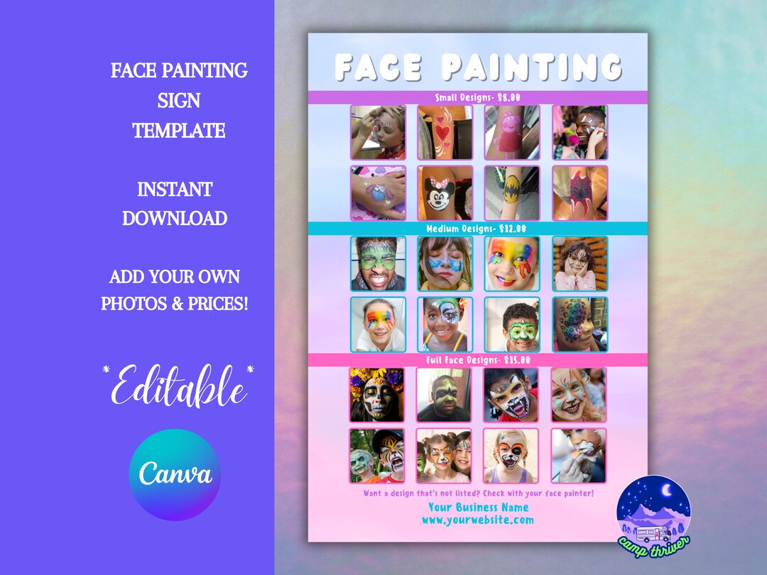Face Painting Sign Face Painting Sign Template Face Painter - Etsy
