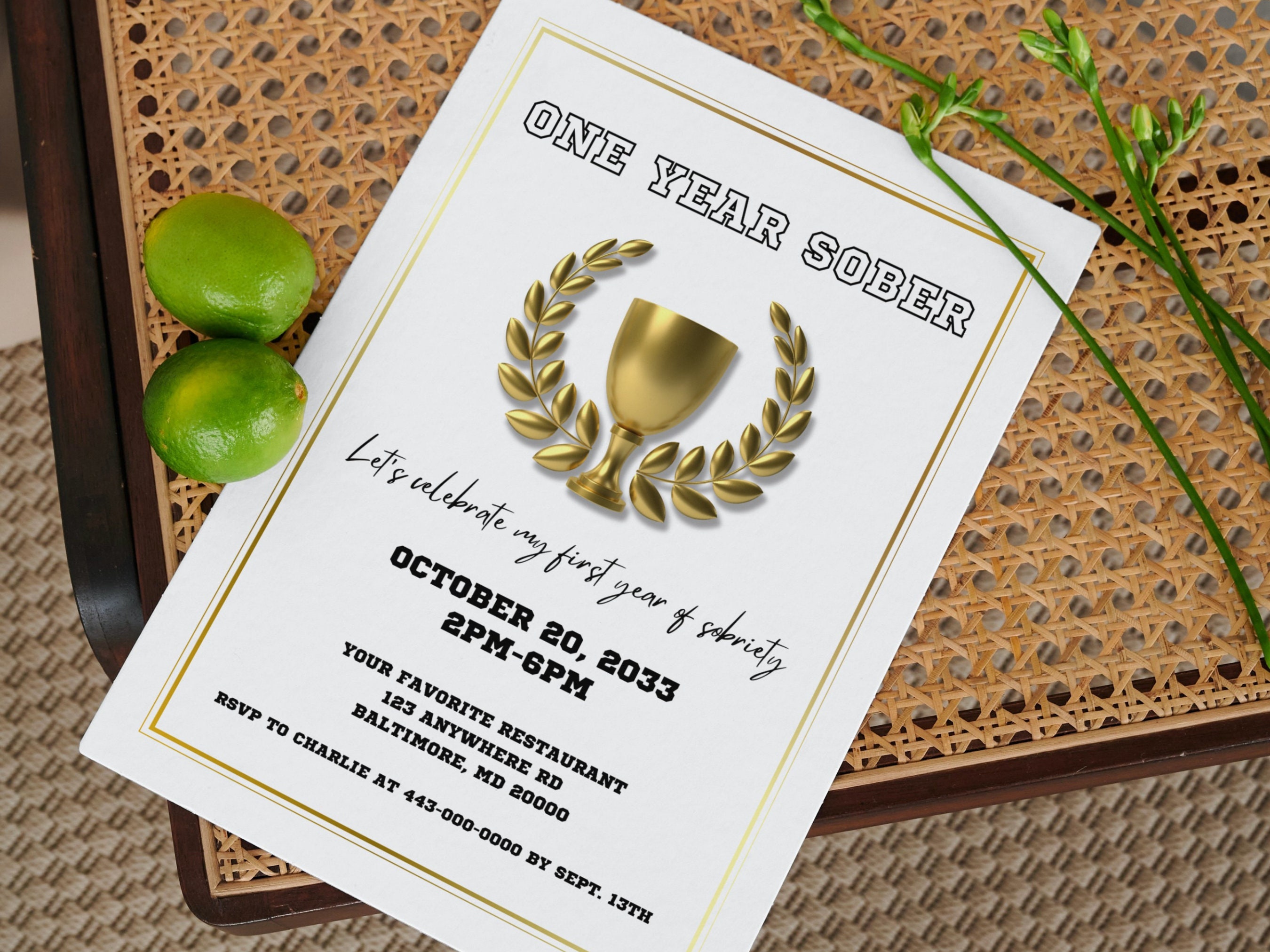 Sober Party Invitation, Sobriety Party Invite, One Year Sober Invite ...