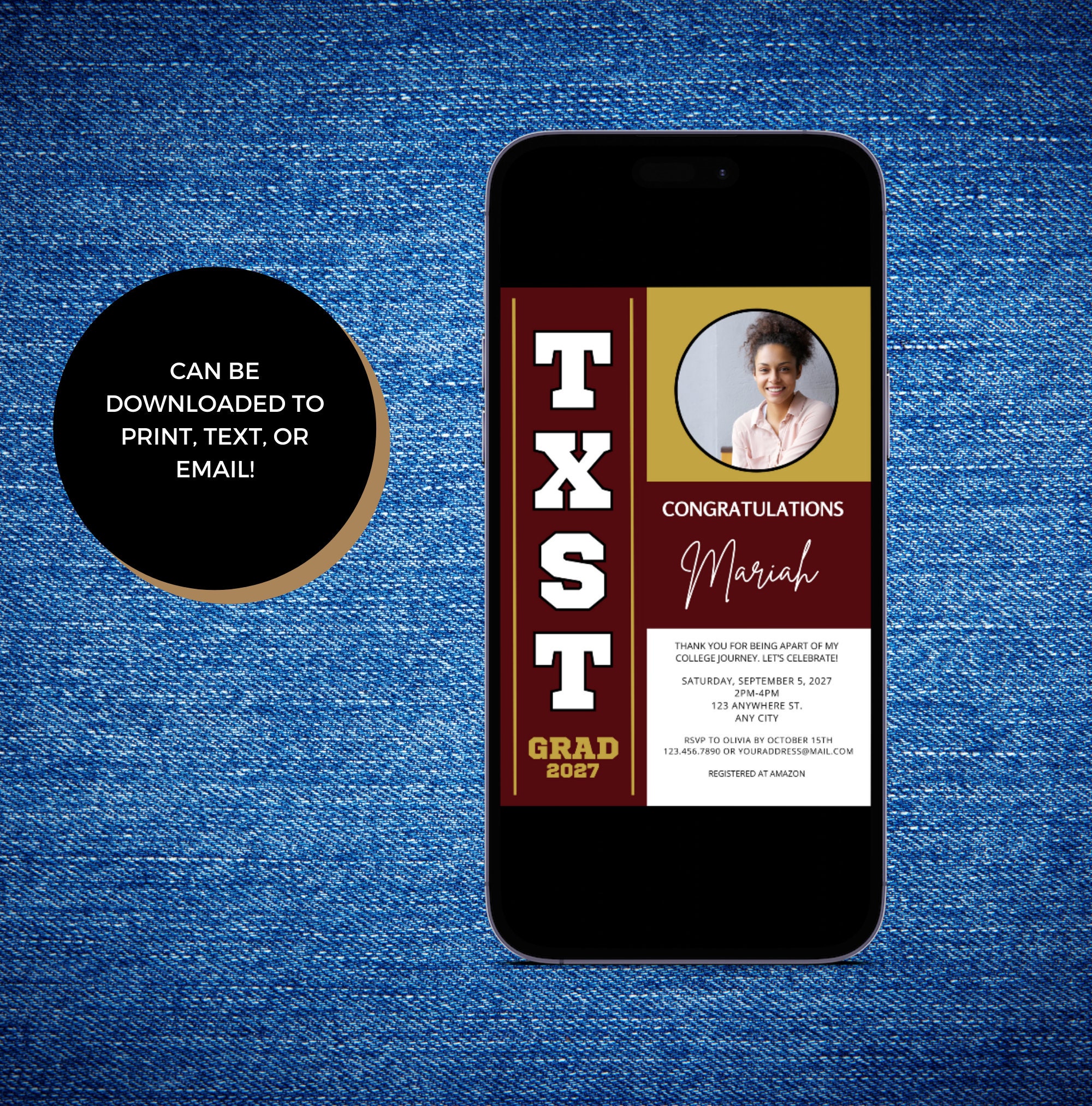 Texas Graduation Invitation, College Grad Invite, Maroon and Gold ...