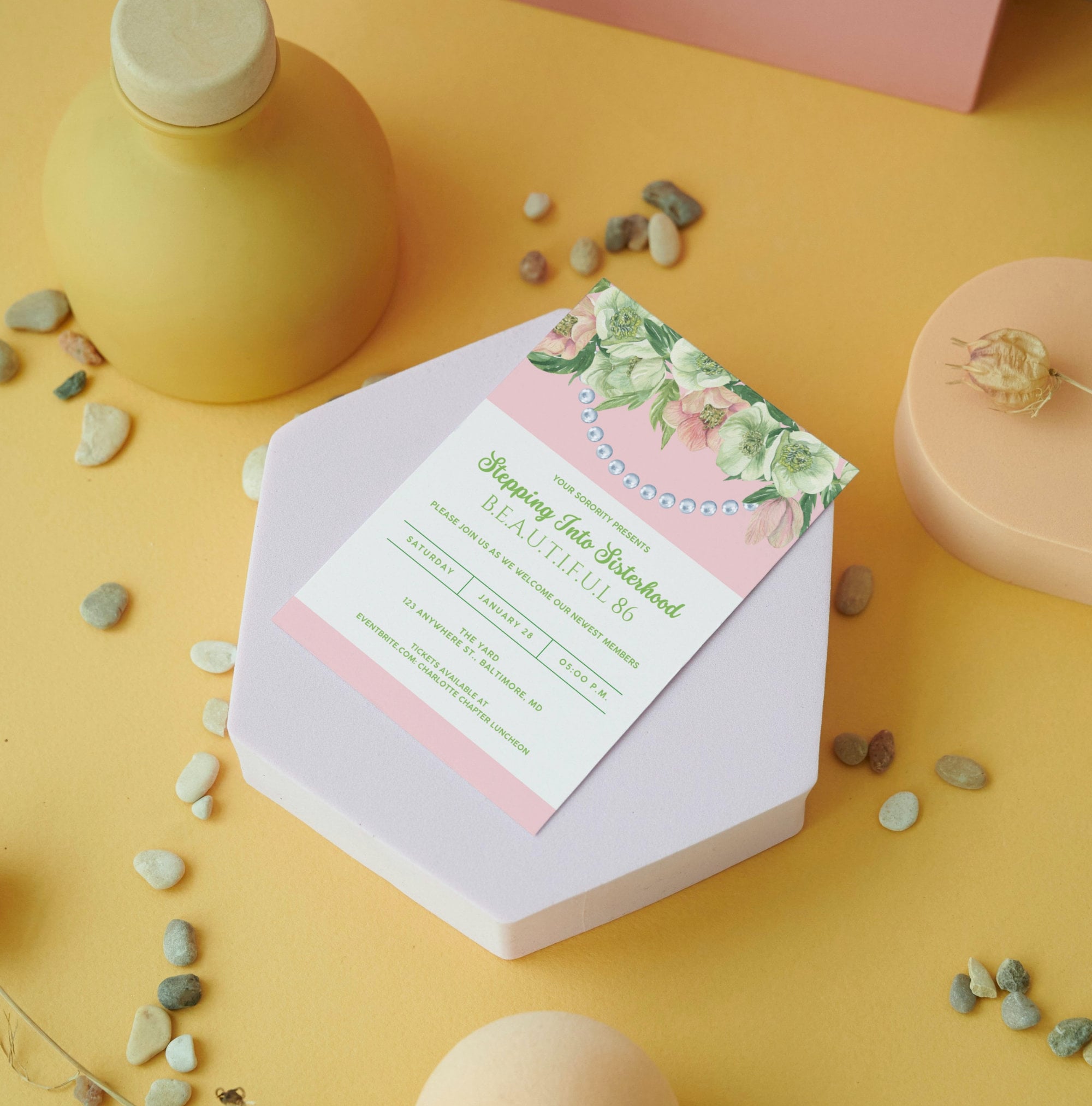 Sorority Probate Invitation: Pink and Green Pearl Theme Design (canva ...