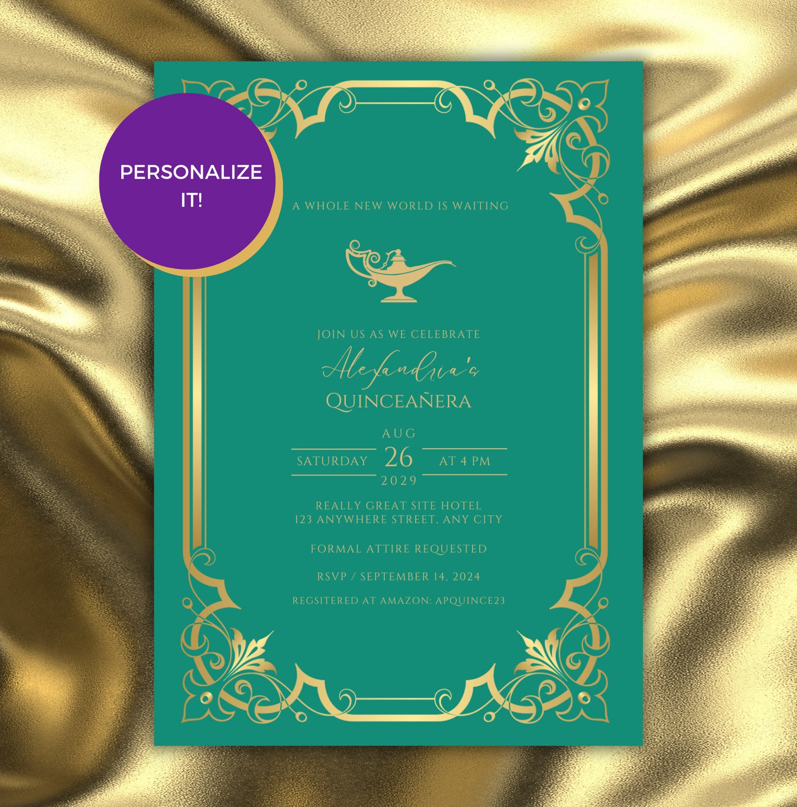 Aladdin Quinceanera Invitation: Arabian Nights Princess Party (digital ...