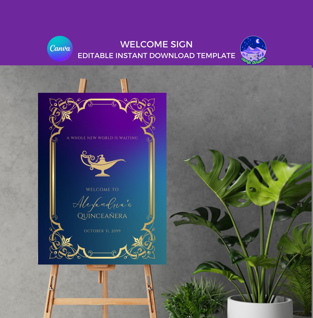 Aladdin Welcome Sign, Fairytale Wedding Sign, Princess Wedding Template ...