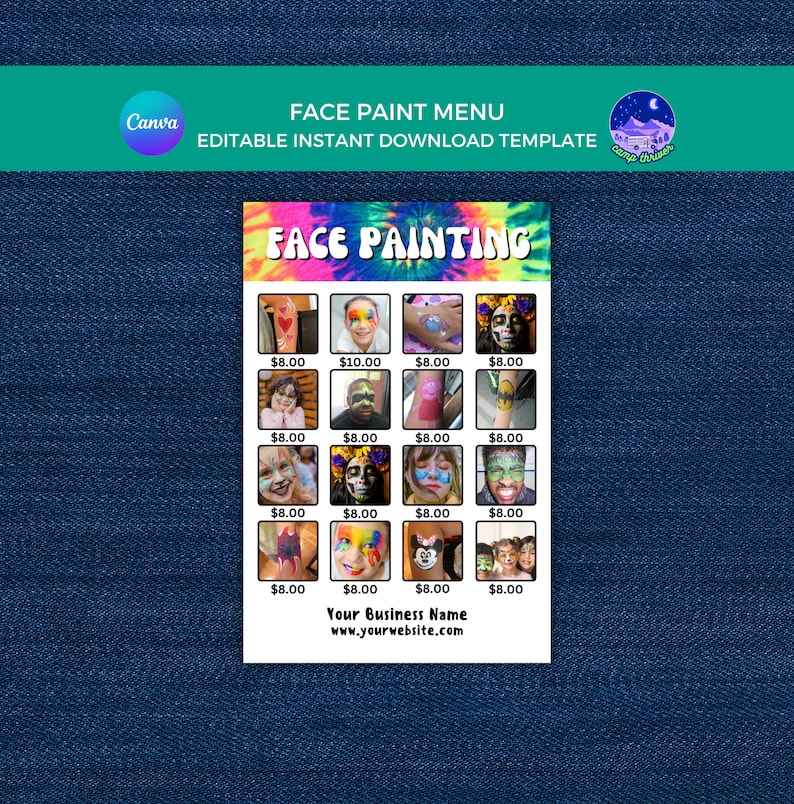 Face Painting Price List Template: Editable Menu, Chart, Board (digital ...