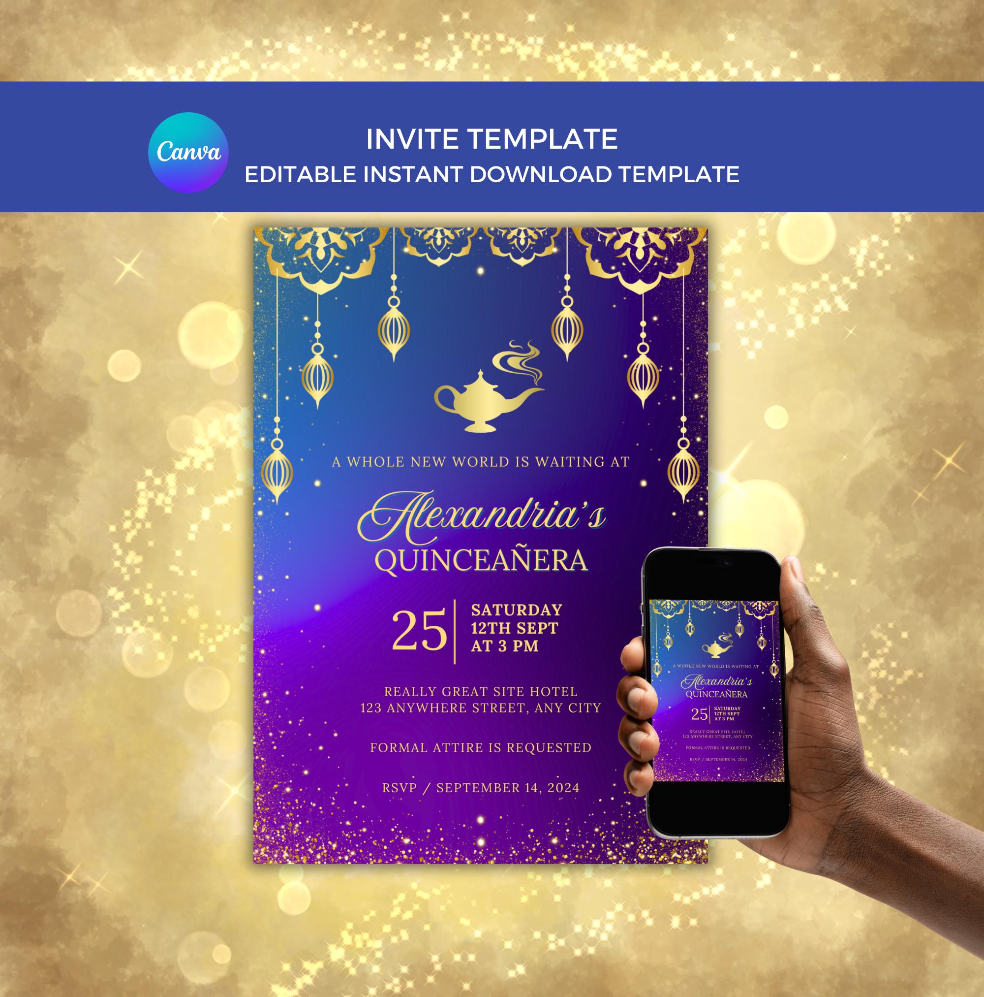 Aladdin Quinceanera Invitation: Arabian Nights Sweet Sixteen (digital ...