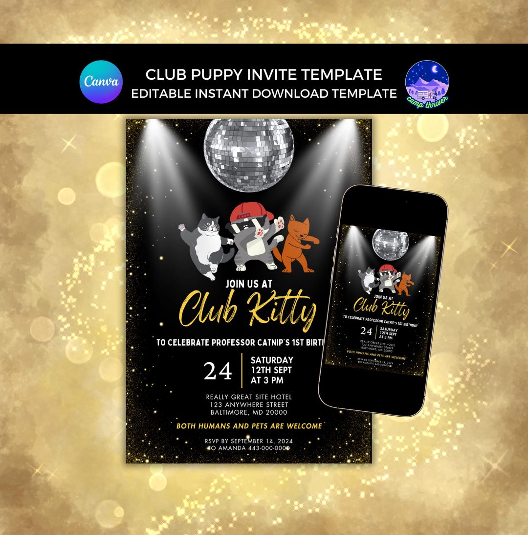 Cat Birthday Party Invite, New Cat Party Invitation, Funny Pet Invite ...