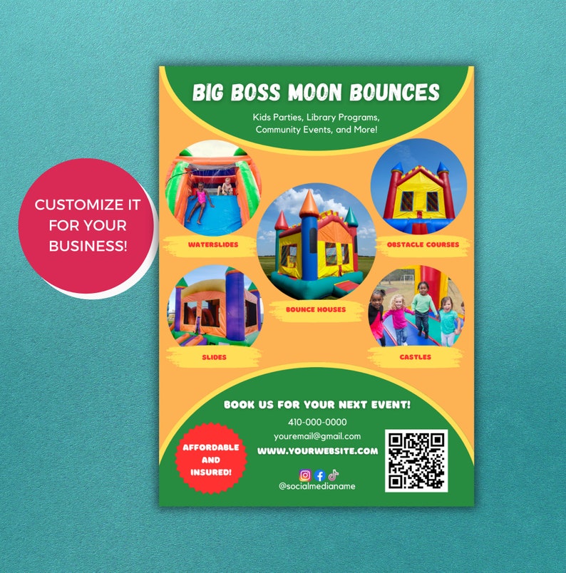 Kids Party Rental Flyer, Moon Bounce Flyer, Bounce House Flyer, Bounce ...