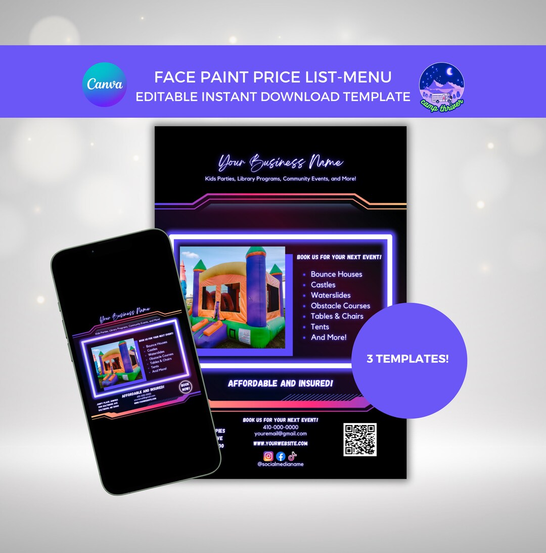 Kids Party Rental Flyer Template: Inflatables, Face Paint (digital ...