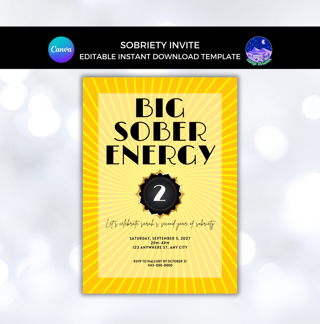 Sobriety Party Invite, Sober Party Invitation, One Year Sober Invite ...