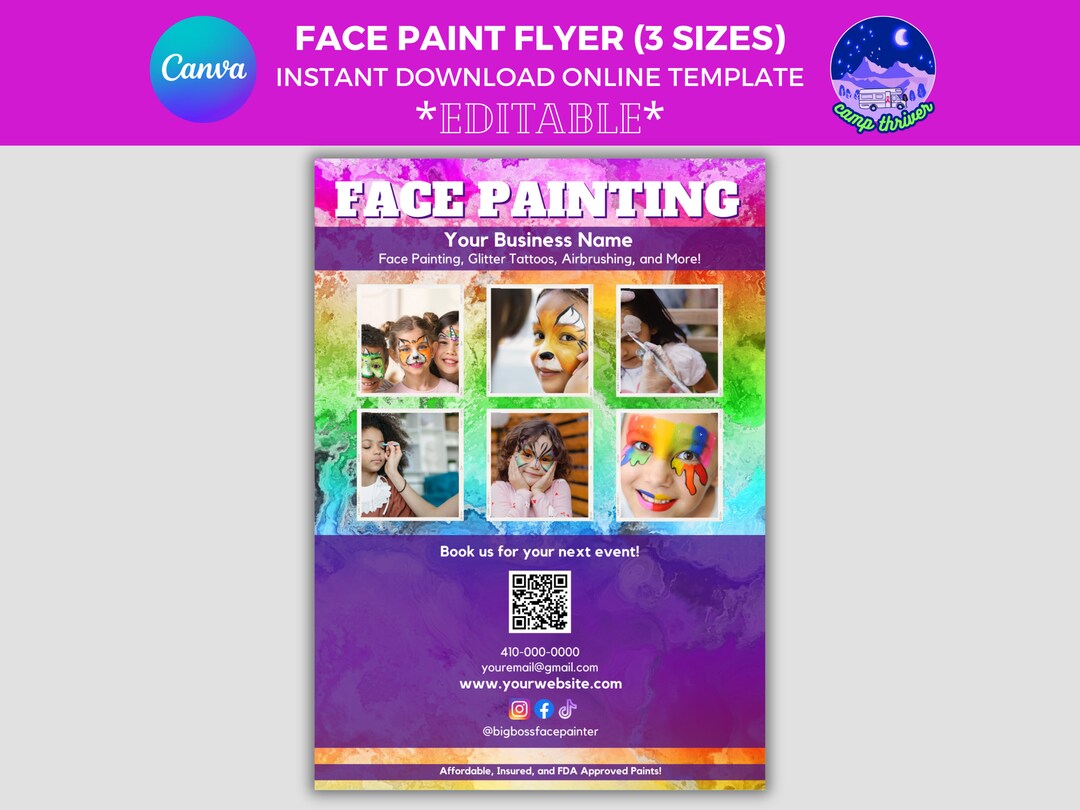 Face Painting Flyer , Face Painting Sign, Face Paint Flyer Template ...