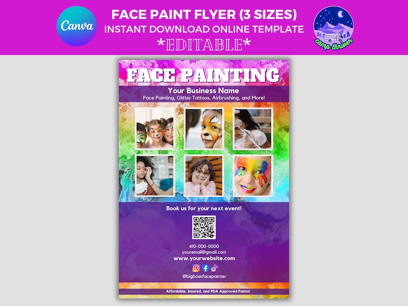 Face Painting Flyer , Face Painting Sign, Face Paint Flyer Template ...