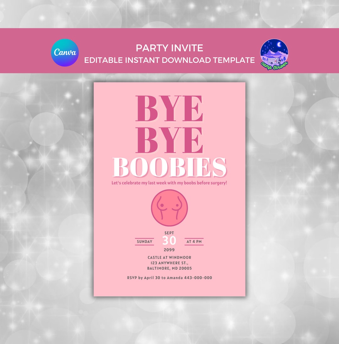 Bye Bye Boobies Party Invitation, Breast Cancer Survivor Template - Etsy