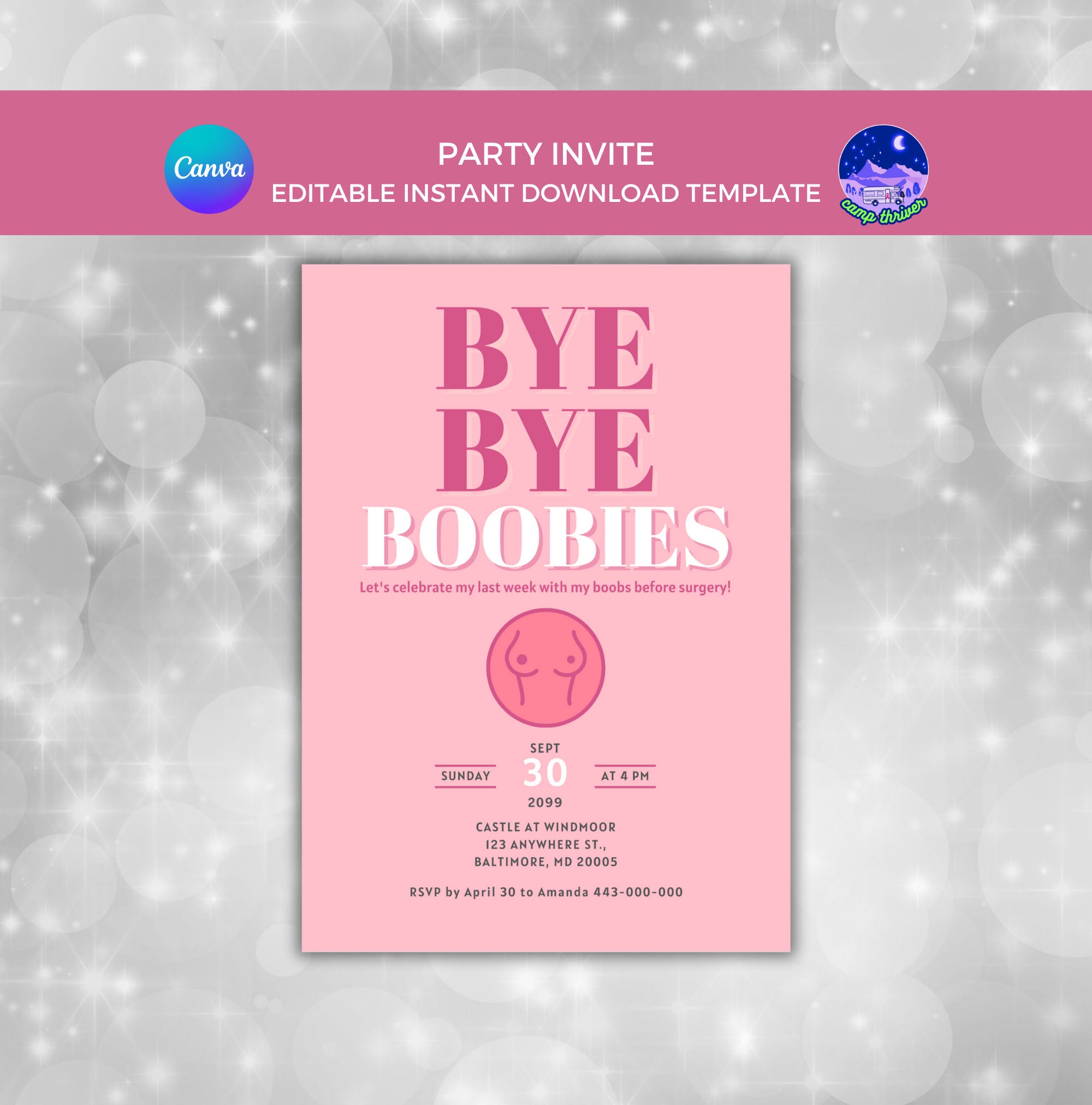 Bye Bye Boobies Party Invitation, Breast Cancer Survivor Party, Breast ...