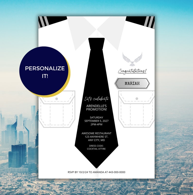 Pilot Promotion Party Invitation: Graduation, Retirement Customizable ...