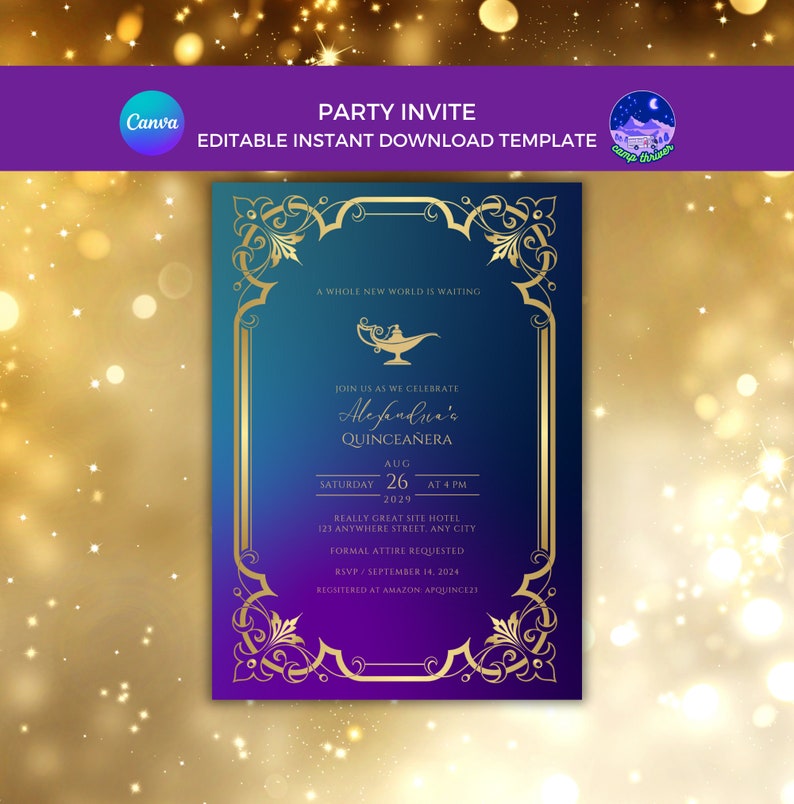 Aladdin Quinceanera Invitation: Arabian Nights Princess Party (digital ...