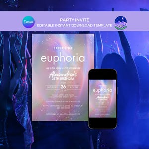 Euphoria Birthday Invitation: Iridescent Rave Party Invite (cell Phone ...