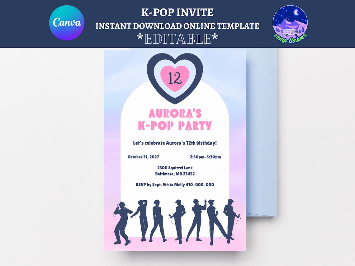 K Pop Invitation, K Pop Invite, K-pop Birthday Party Invitation, K-pop ...