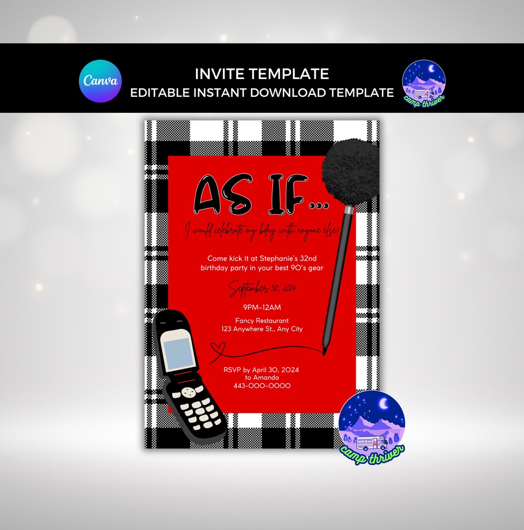 Clueless Invitation: 90s Birthday Party Template - Etsy