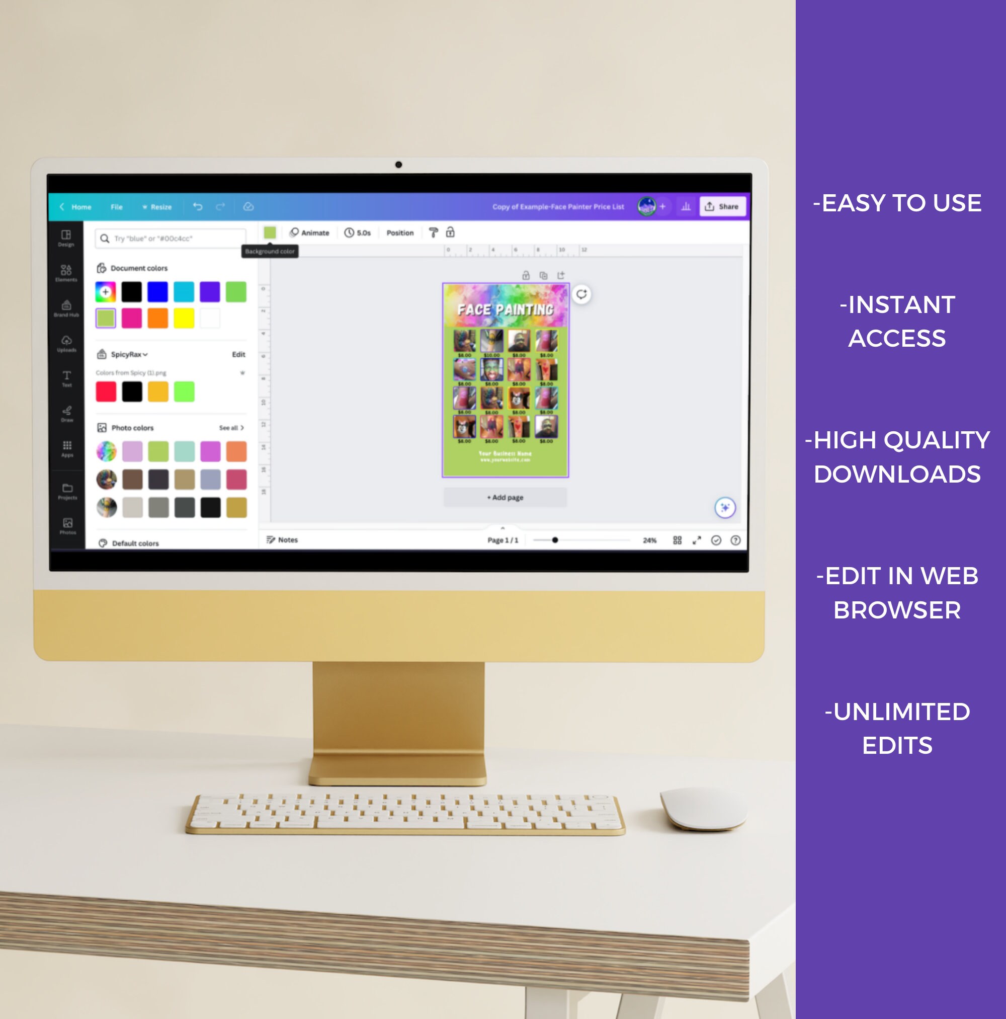 Face Paint Sign Template, Face Painter Price List, Face Painting Price ...