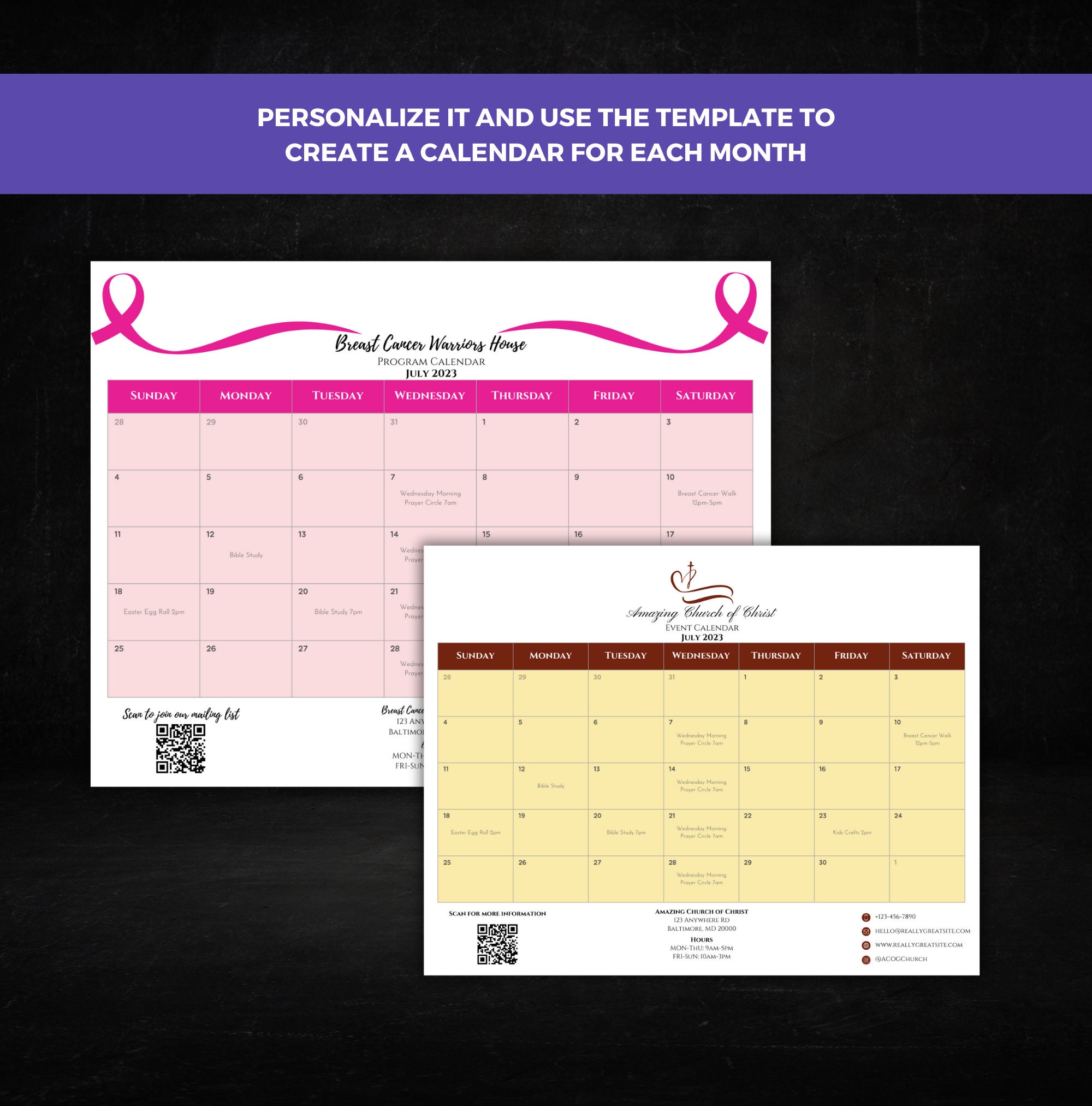 Editable Program Calendar Template: Church, Non-profit, Event (digital ...