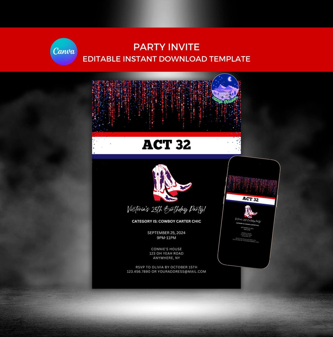 Cowboy Carter Birthday Invitation: Western Bachelorette, Hoedown Party ...