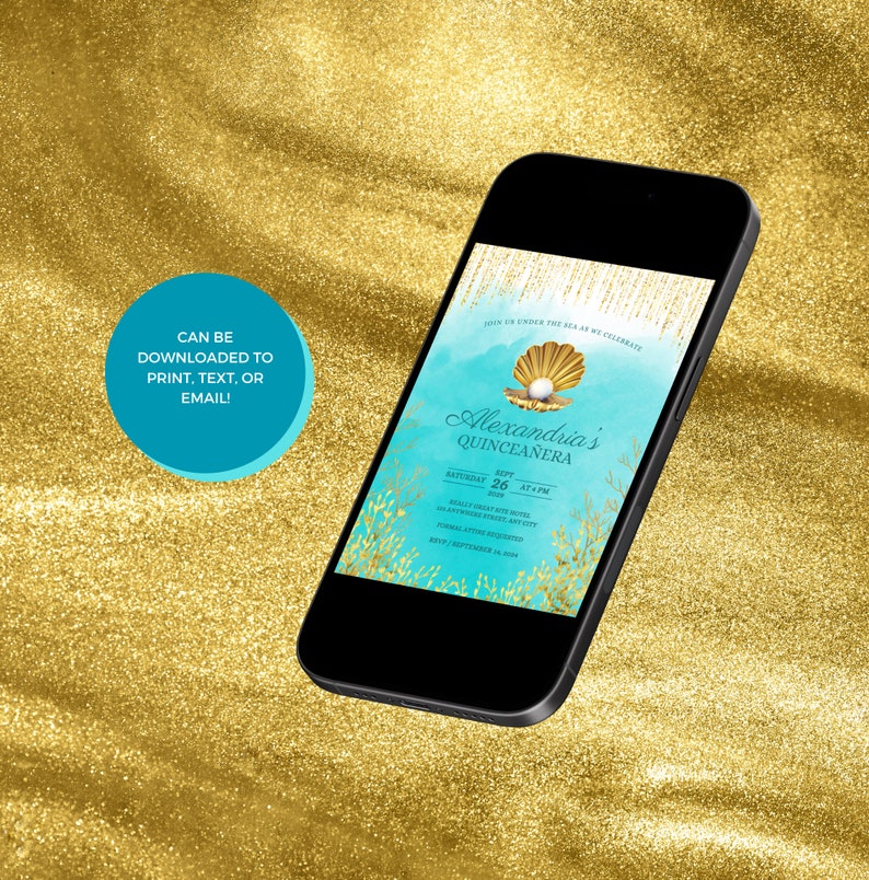 Editable Mermaid Quinceanera Invitation: Under the Sea Theme (digital ...