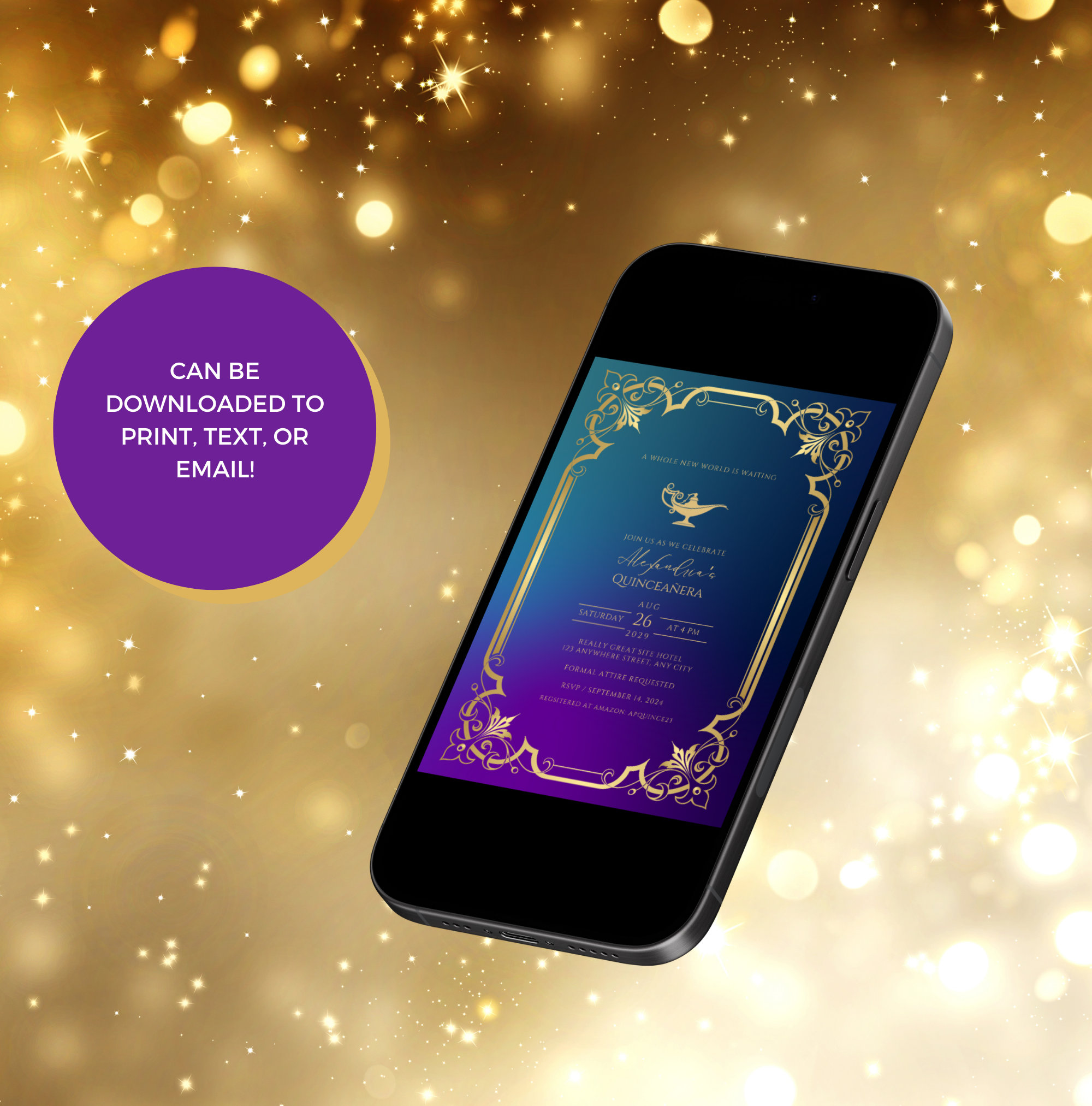 Aladdin Quinceanera Invitation: Arabian Nights Princess Party (digital ...