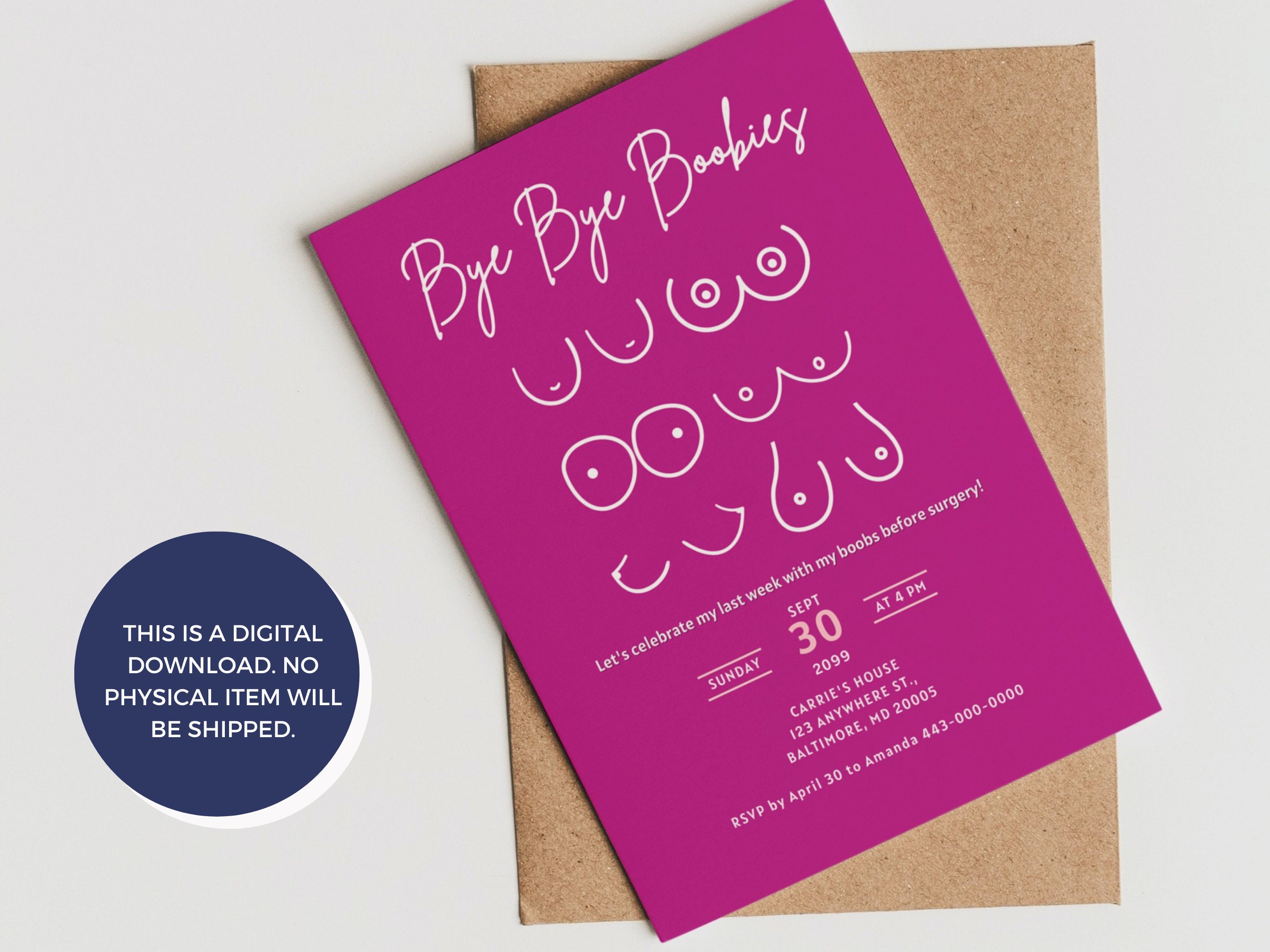Bye Bye Booby Invite, Breast Cancer Invitation, Breast Cancer Party ...