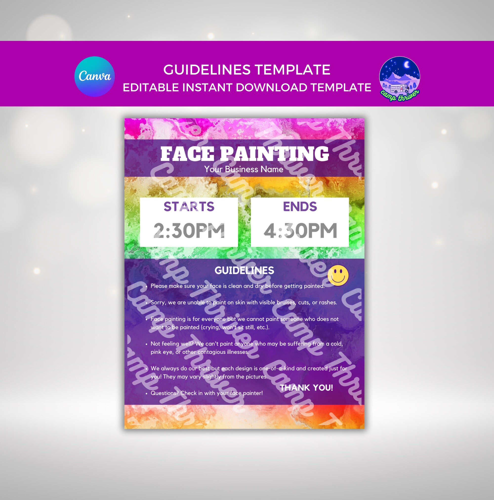 Face Painting Rules Face Painting Sign Face Paint Flyer Template Face Painting Rules Face Painting Sign Face Paint Flyer Template