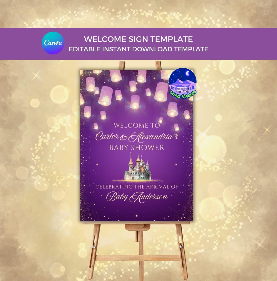 Lantern Baby Shower Sign , Rapunzel Baby Shower Welcome Sign, Editable ...