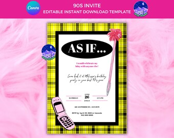 90s Birthday Party Invitation, Clueless Birthday Invite,bachelorette ...