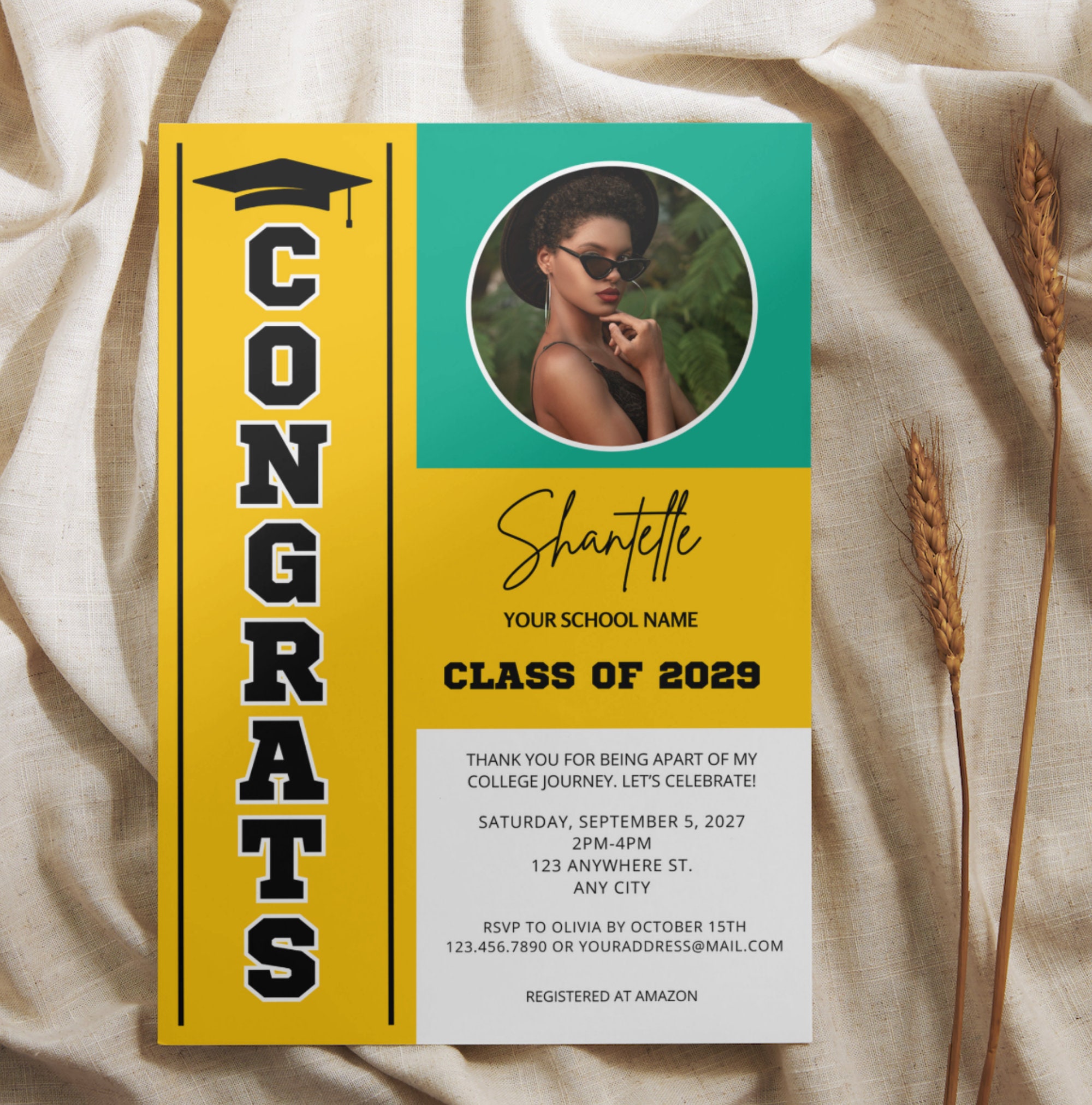 HBCU Graduation Invitation Template: Green & Yellow (digital Download ...