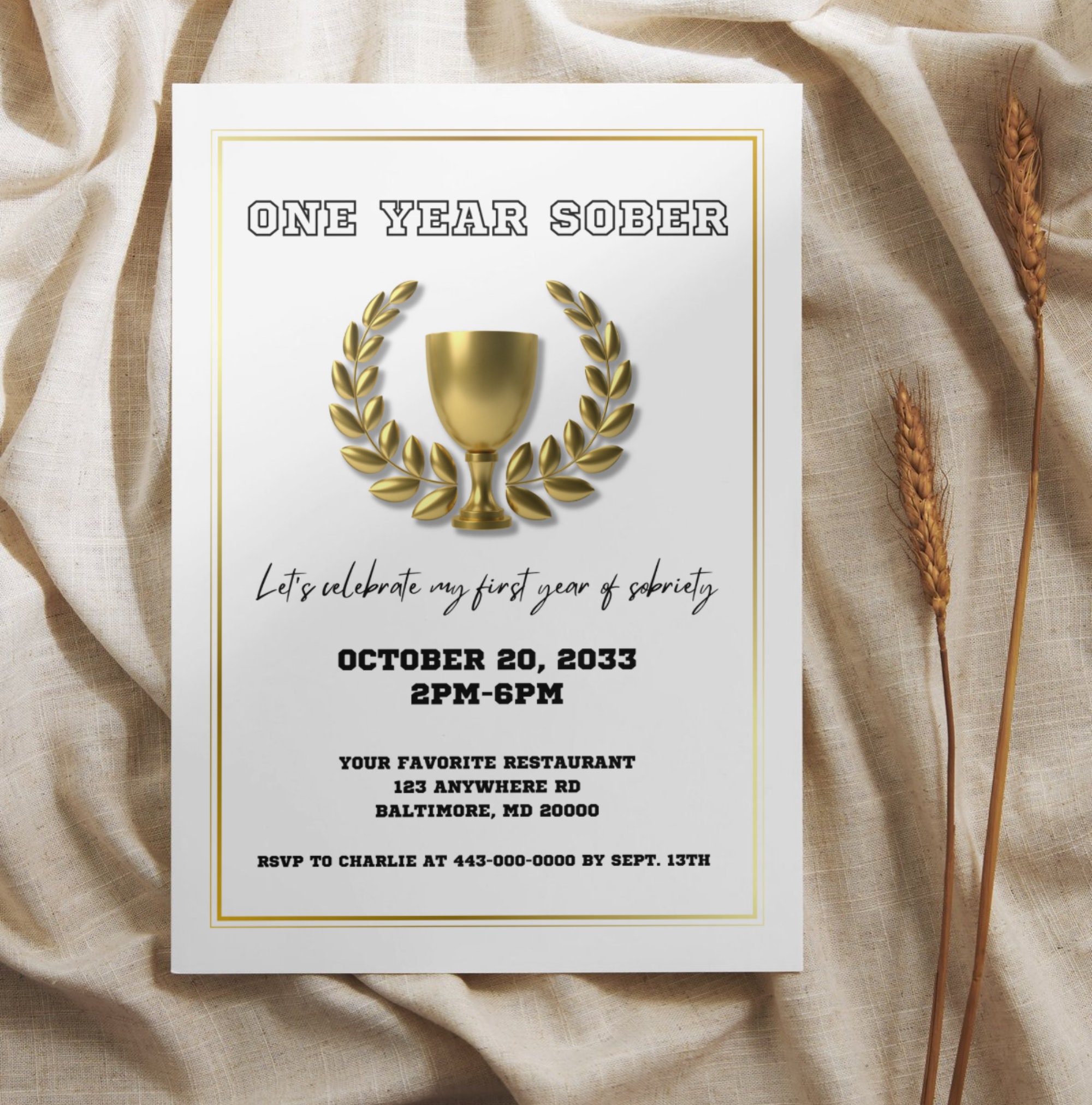 Sober Party Invitation, Sobriety Party Invite, One Year Sober Invite ...