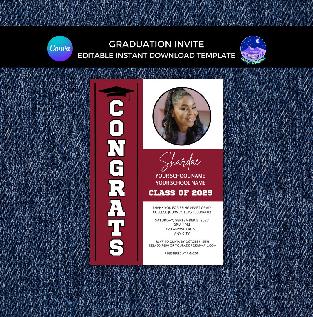 Maroon & White Graduation Invitation: HBCU Photo Template (canva) - Etsy